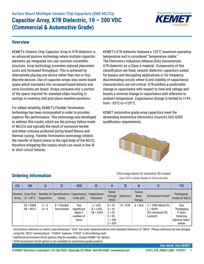 KEMET CA052 series datasheet page 1
