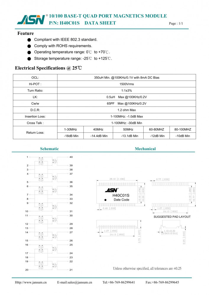 JASN H40C01S technical document page