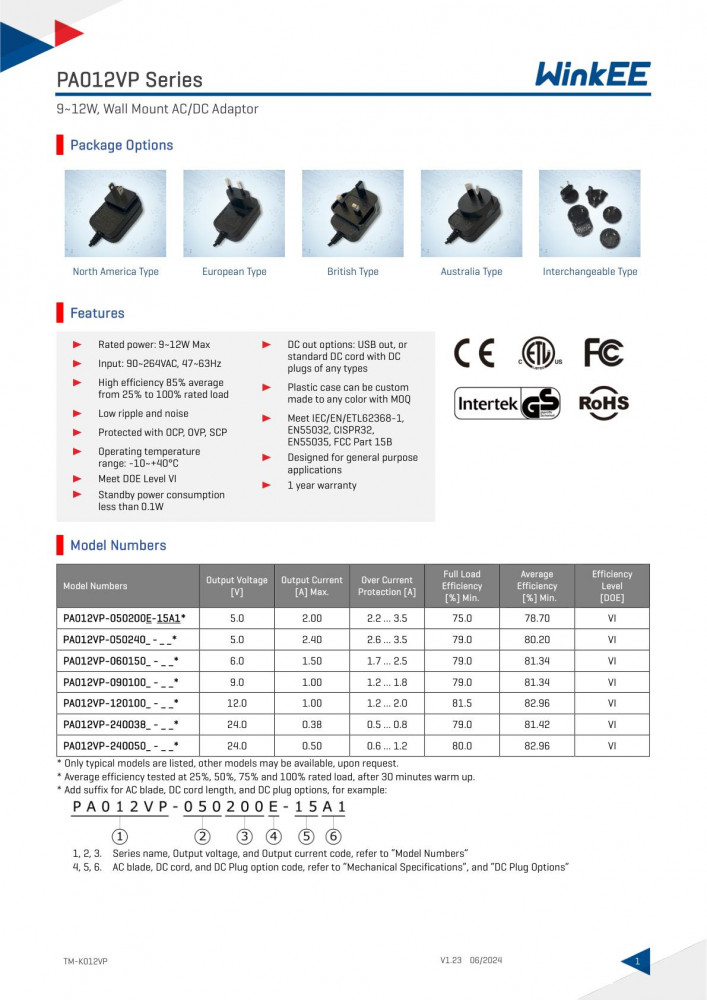 WINKEE PA012VP datasheet page 1