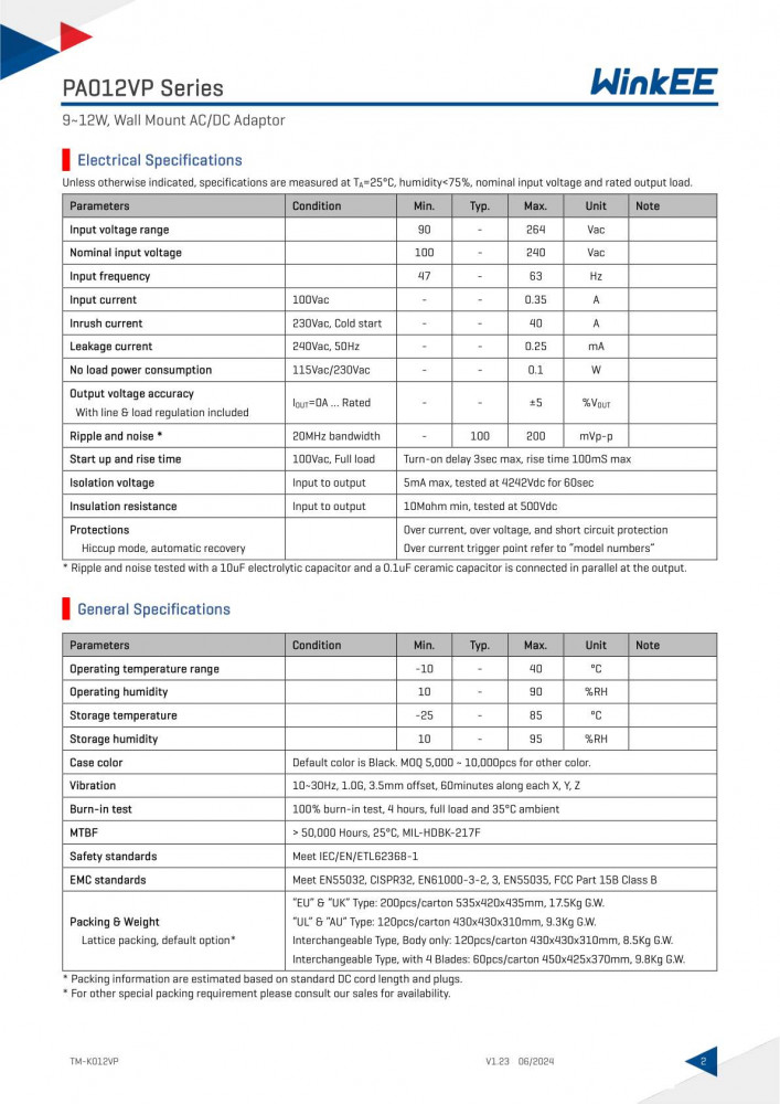 WINKEE PA012VP datasheet page 2