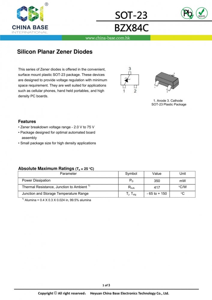 CBI BZX84C2V7 datasheet page 1