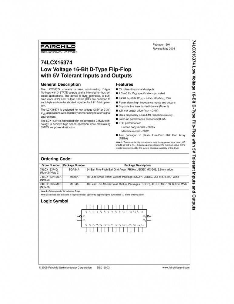 74LCX16374 document page 2
