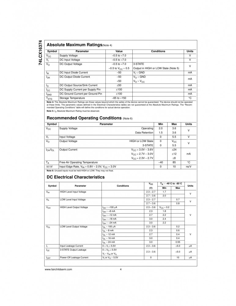 74LCX16374 document page 5