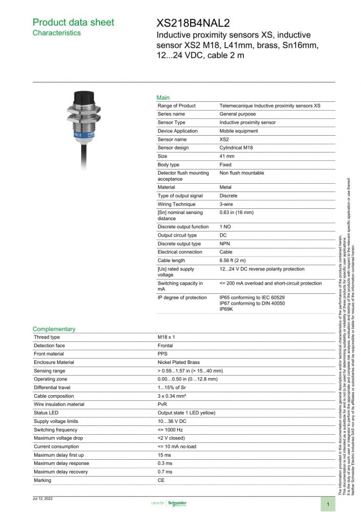 XS218B4NAL2 datasheet page 1