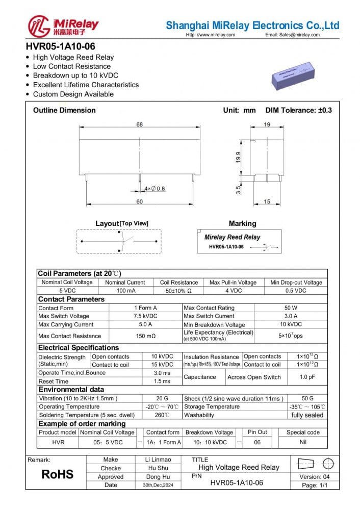 MiRelay HVR05-1A10-06 technical document page