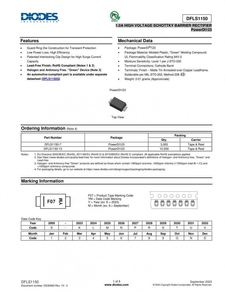 DFLS1150-7 datasheet page 1