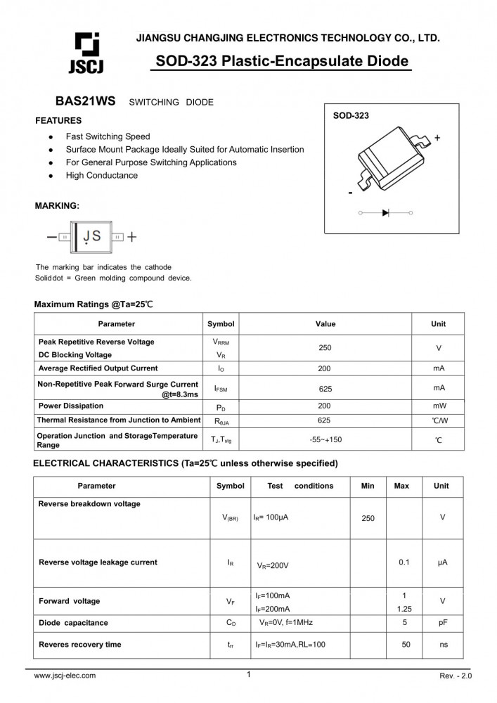 BAS21WS datasheet page 1