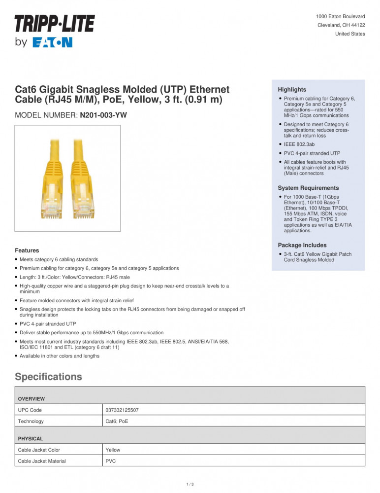 N201-003-YW technical document page 1
