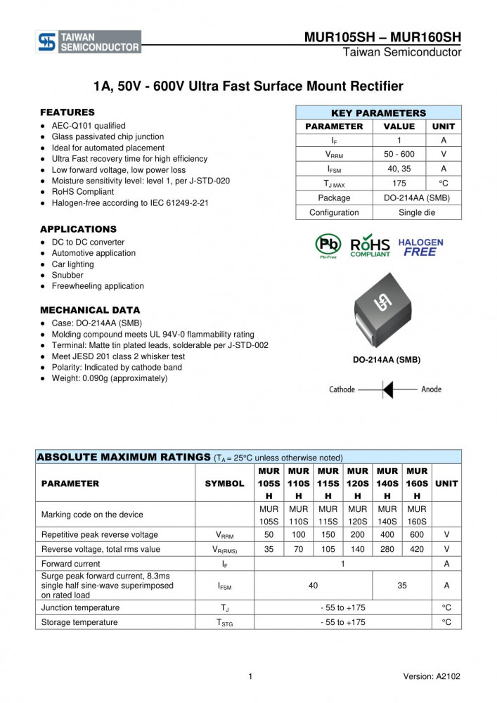 MUR110SH datasheet page 1