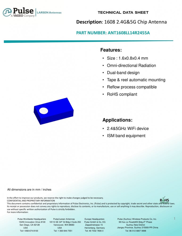 ANT1608LL14R2455A datasheet page 1