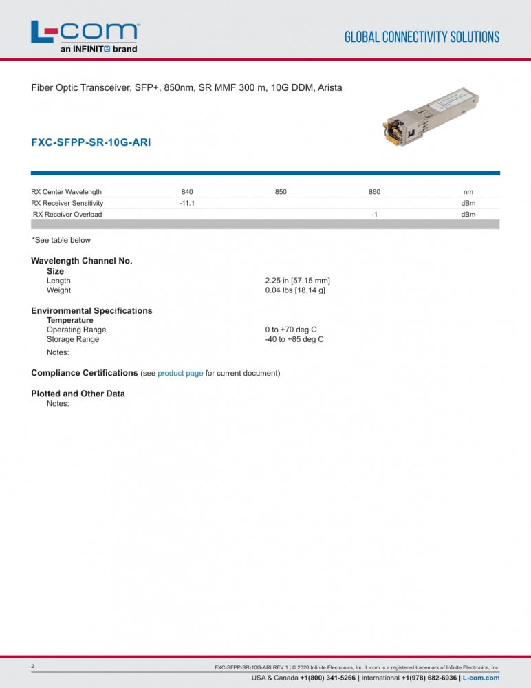 FXC-SFPP-SR-10G-ARI datasheet page 2