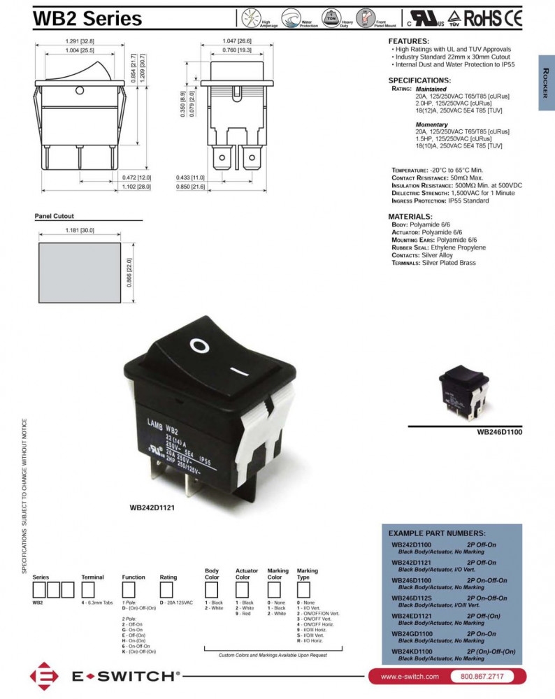 WB2 series rocker switch product documentation page