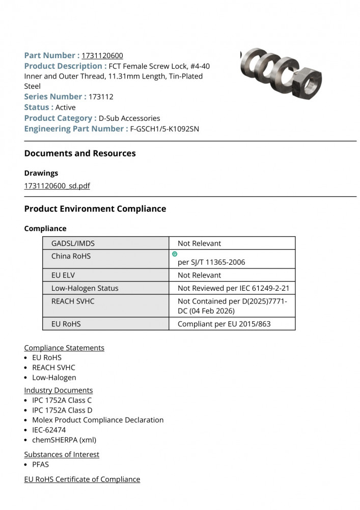 MOLEX 1731120600 drawing page 1