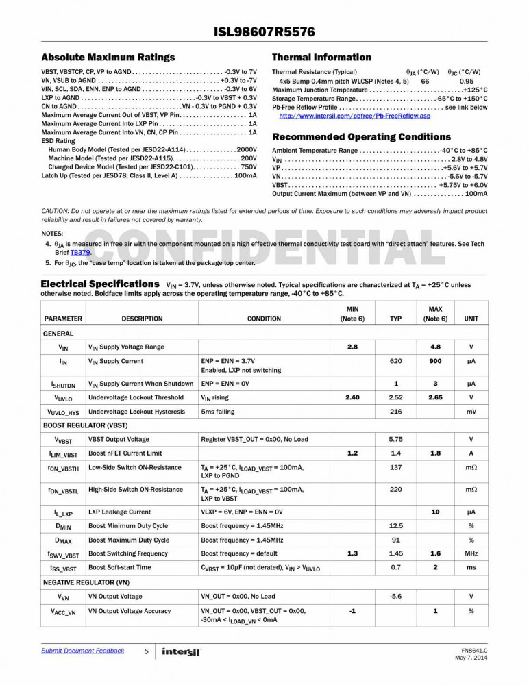 Datasheet page 5