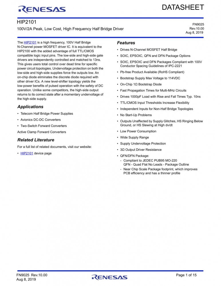 HIP2100IBZT technical document page 1