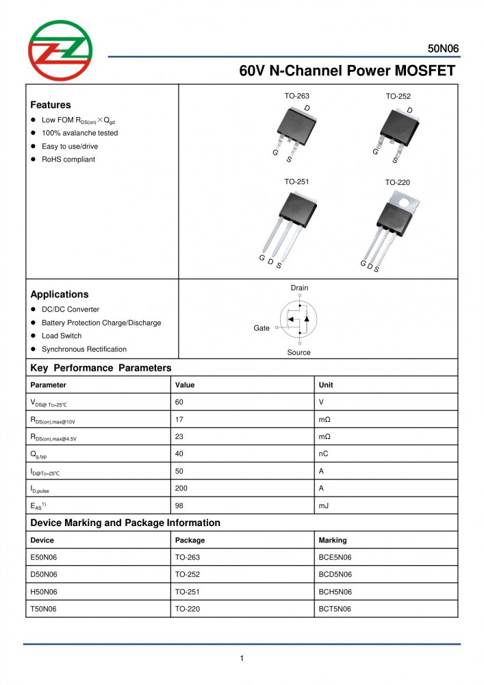 BCD50N06 datasheet page 1
