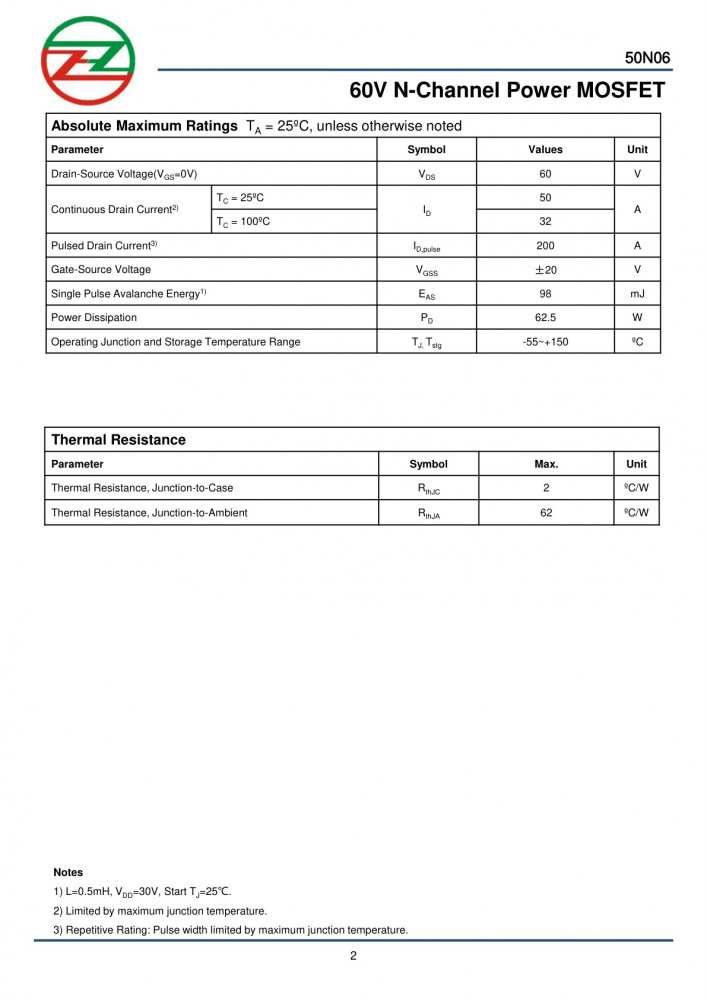 BCD50N06 datasheet page 2