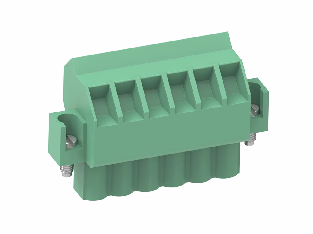 5.08mm Pitch Eurostyle 45° Wire Entry Plug, with Mounting Ends, 6 Circuits, Green for sale