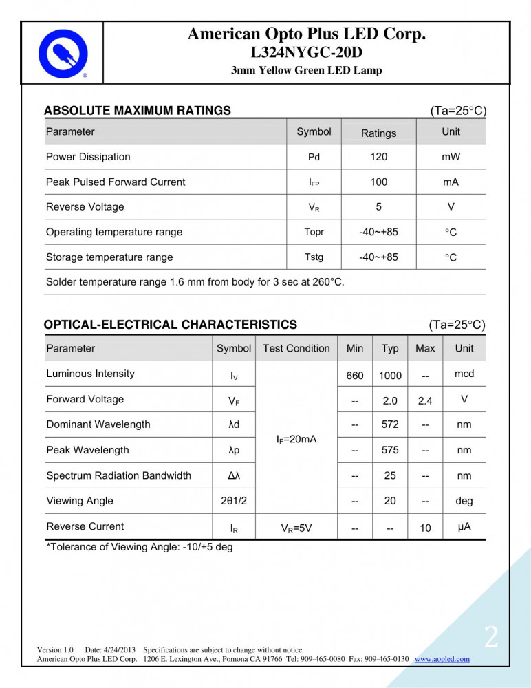 L324NYGC-20D datasheet page 2