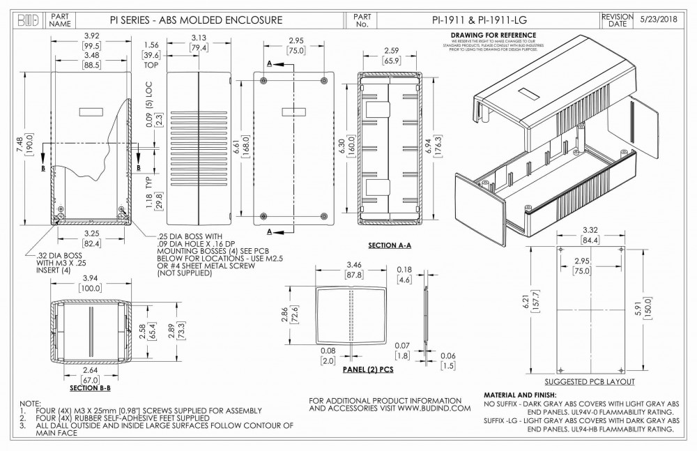 Bud Industries PI-1911-LG product drawing