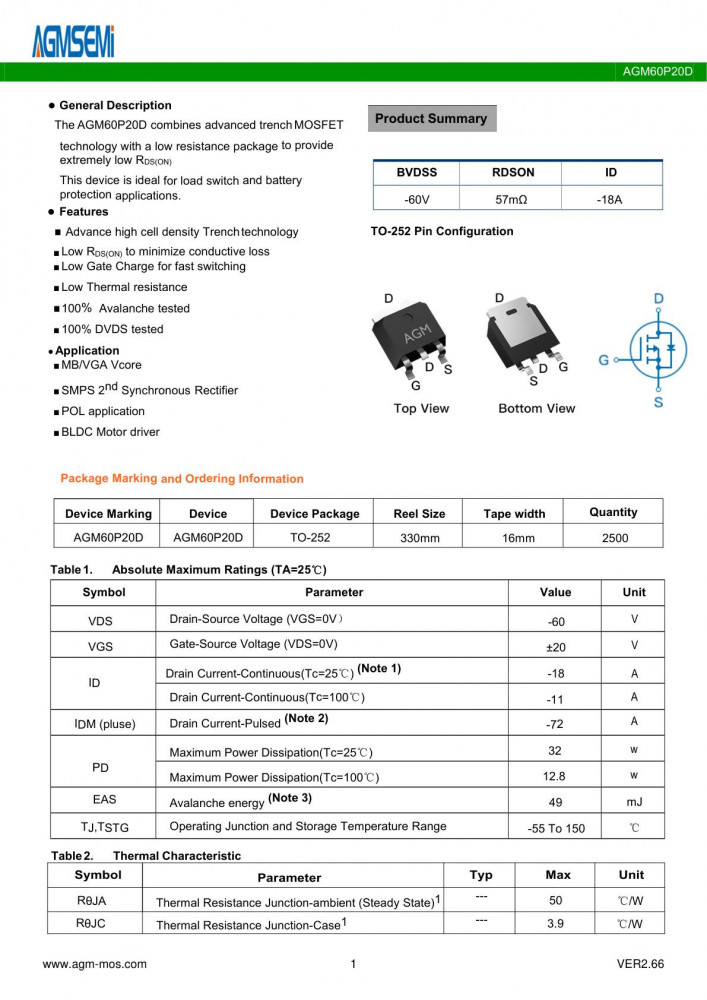 AGM60P20D datasheet page 1