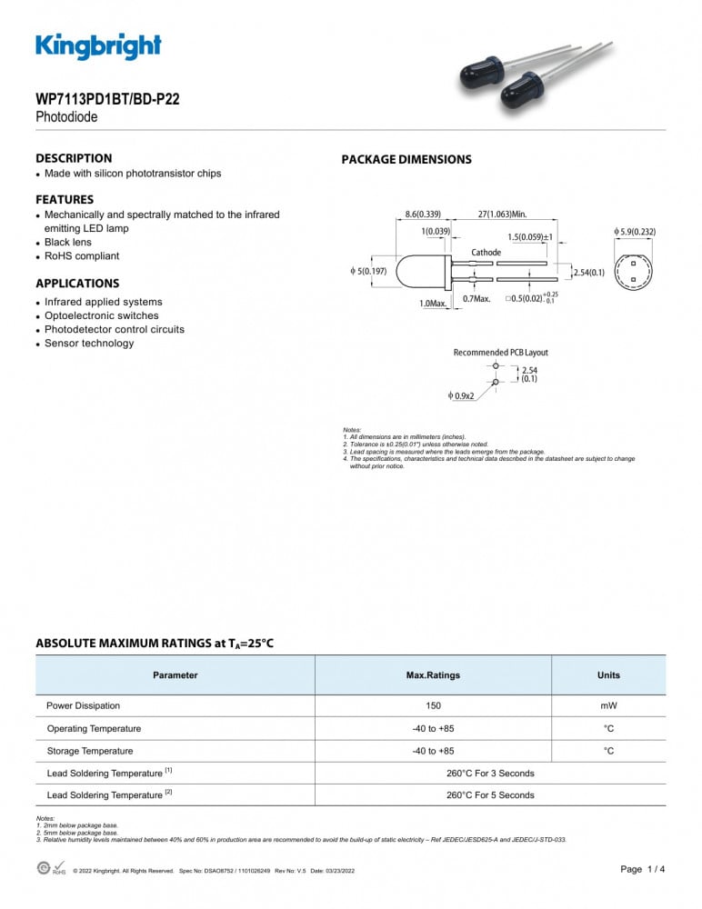 WP7113PD1BT/BD-P22 datasheet page 1
