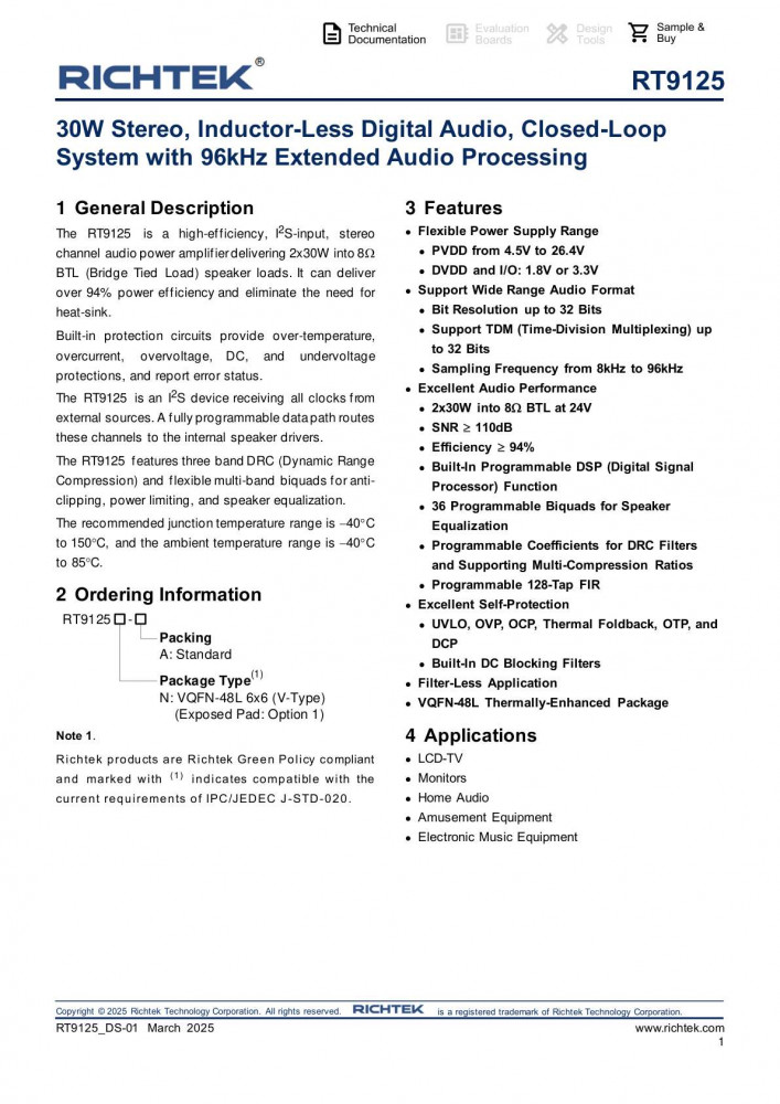 RT9125 datasheet page 1