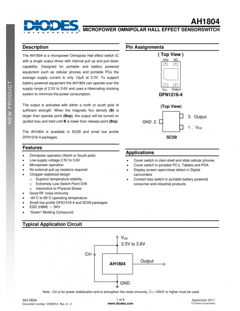 AH1804-W-7 datasheet page 1