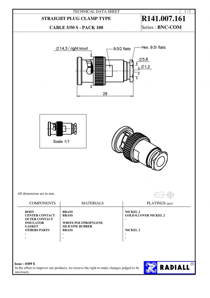Radiall R141.007.161 technical datasheet, page 1