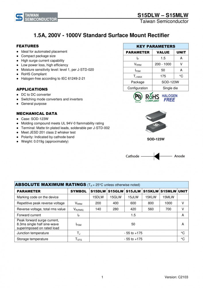 S15KLW datasheet page 1