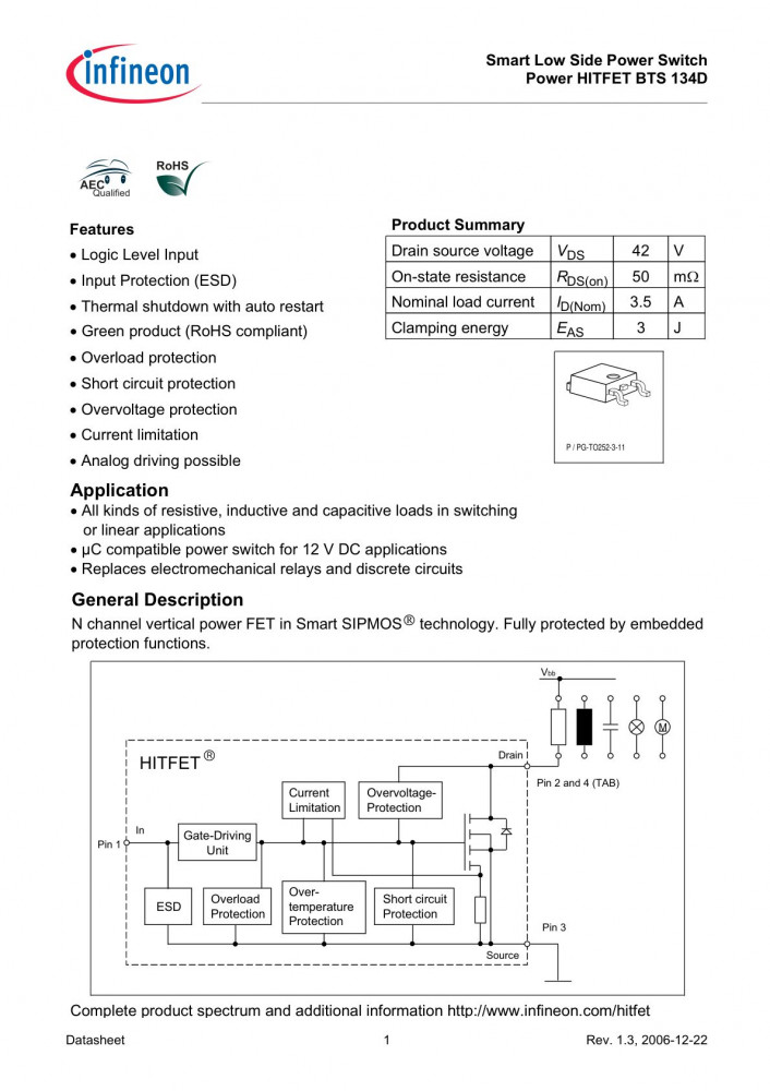 BTS134D datasheet page 1