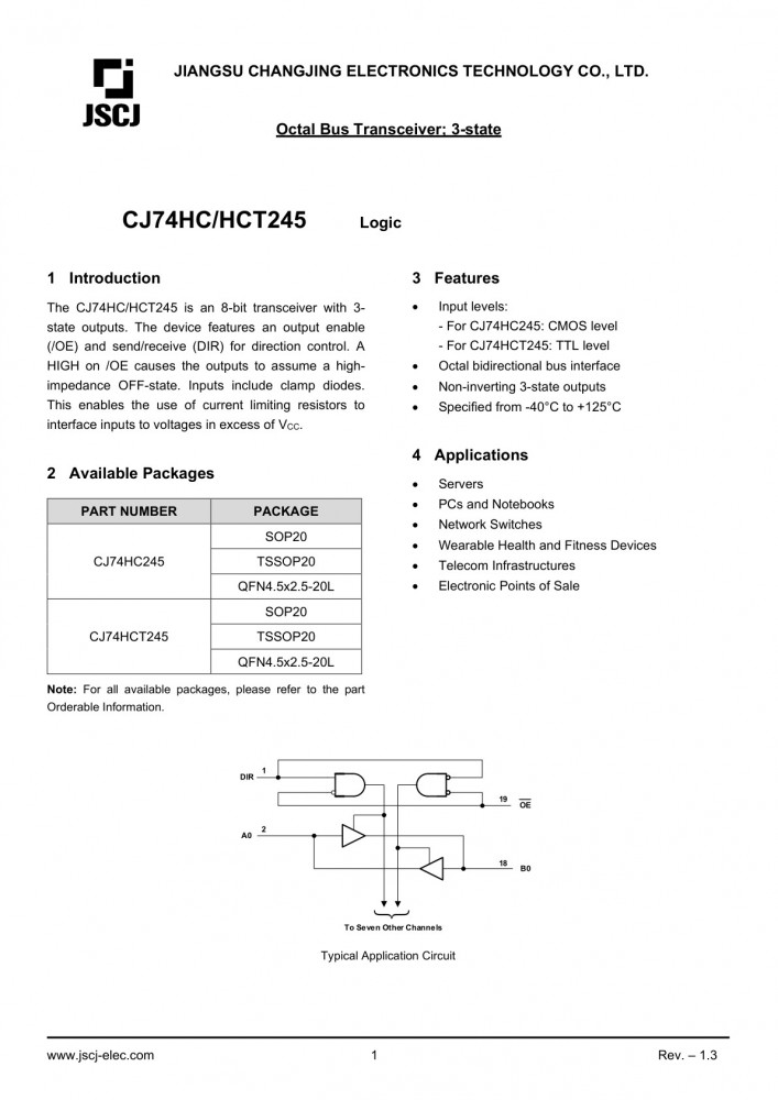 CJ74HCT245BGN datasheet page 1
