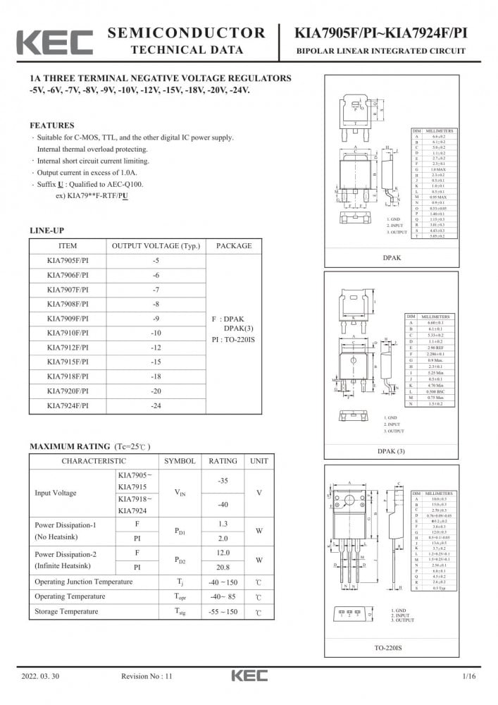 KEC KIA7912F datasheet page 1