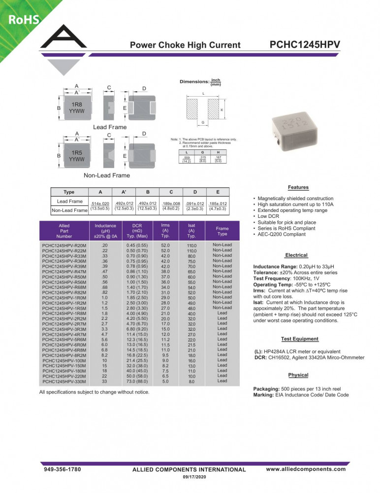 PCHC1245HPV series technical document preview