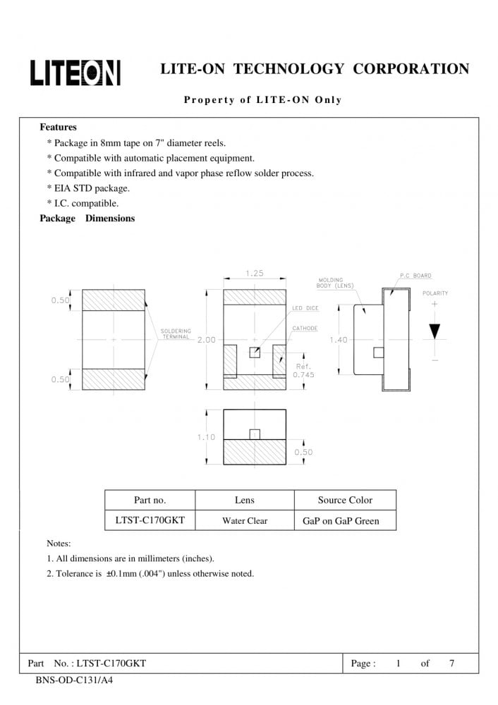 LTST-C170GKT datasheet page 1
