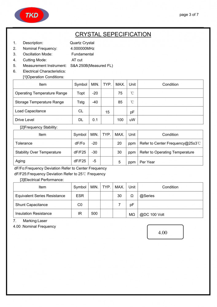 TKD crystal specification page 3