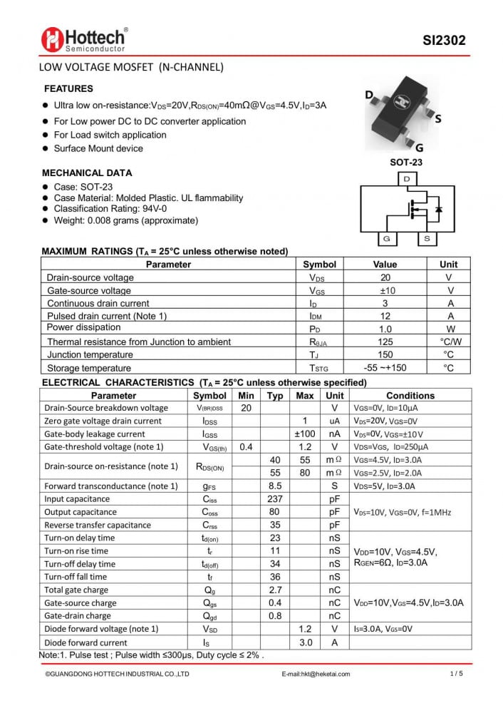 SI2302 datasheet page 1