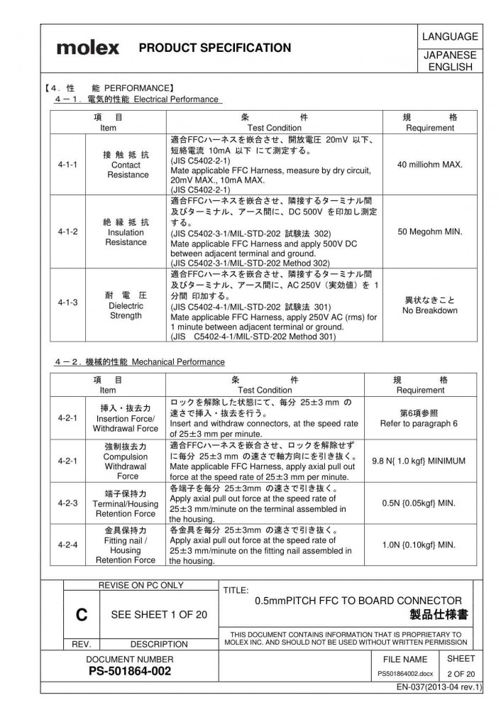 Connector specification page 2