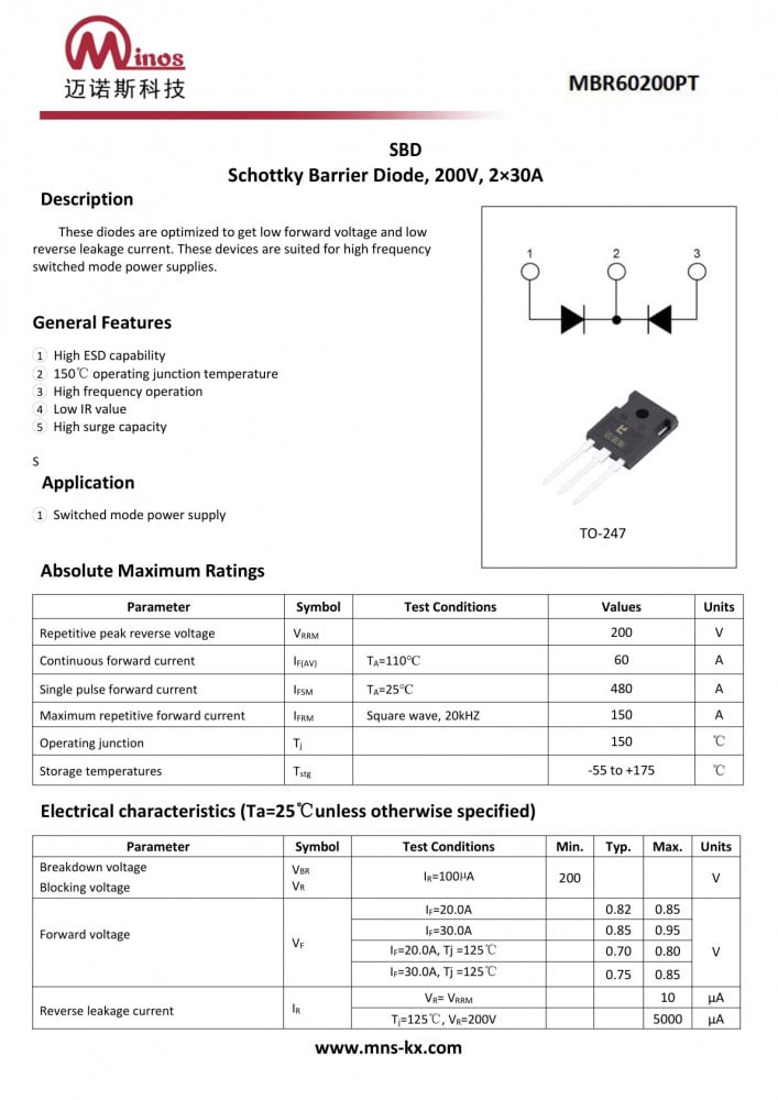 MBR60200PT datasheet page 1