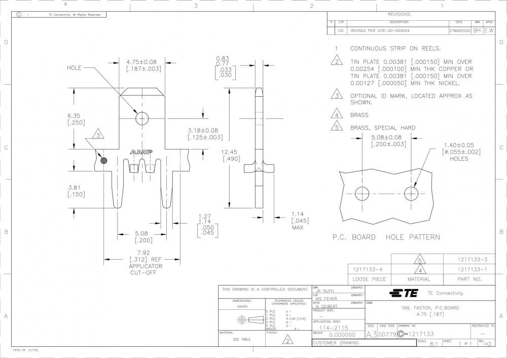 TE Connectivity 1217133-1 controlled customer drawing