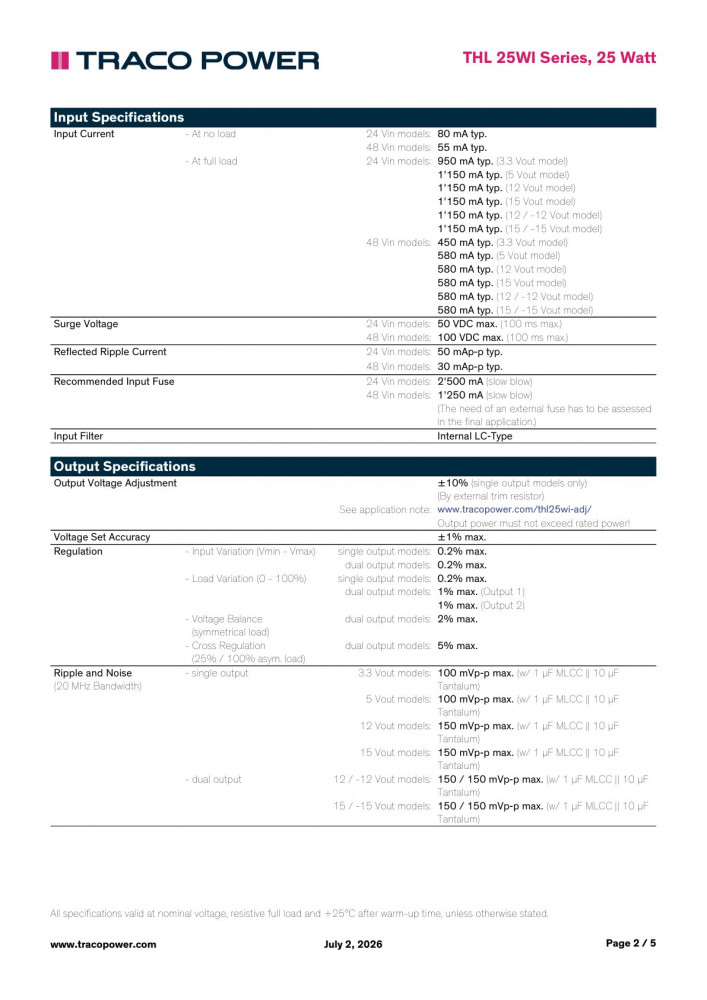 THL 25WI series datasheet page 2
