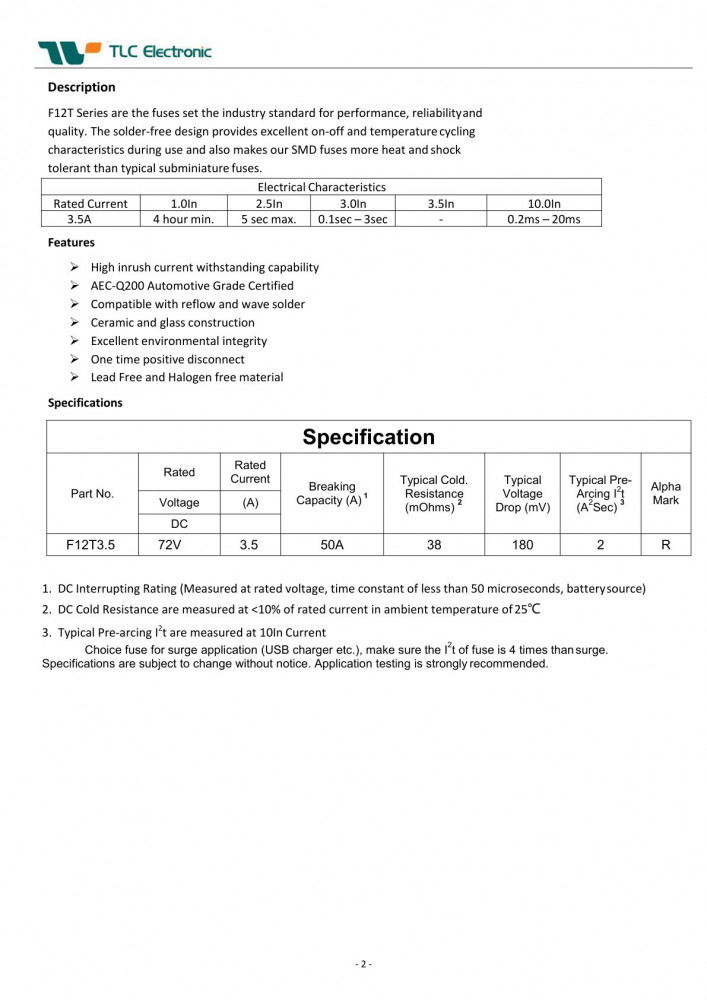 F12T3.5 specification sheet page 2