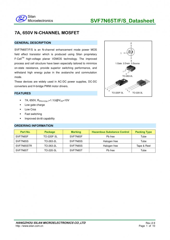 SVF7N65F datasheet page 1