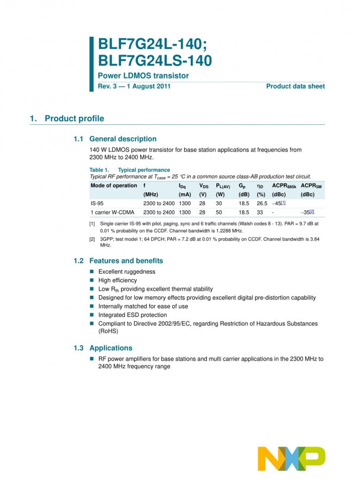 BLF7G24LS-140,118 datasheet page 1