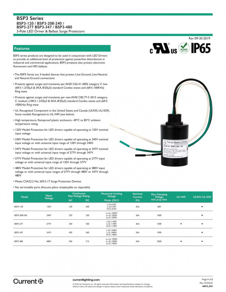 BSP3 series technical document page 1