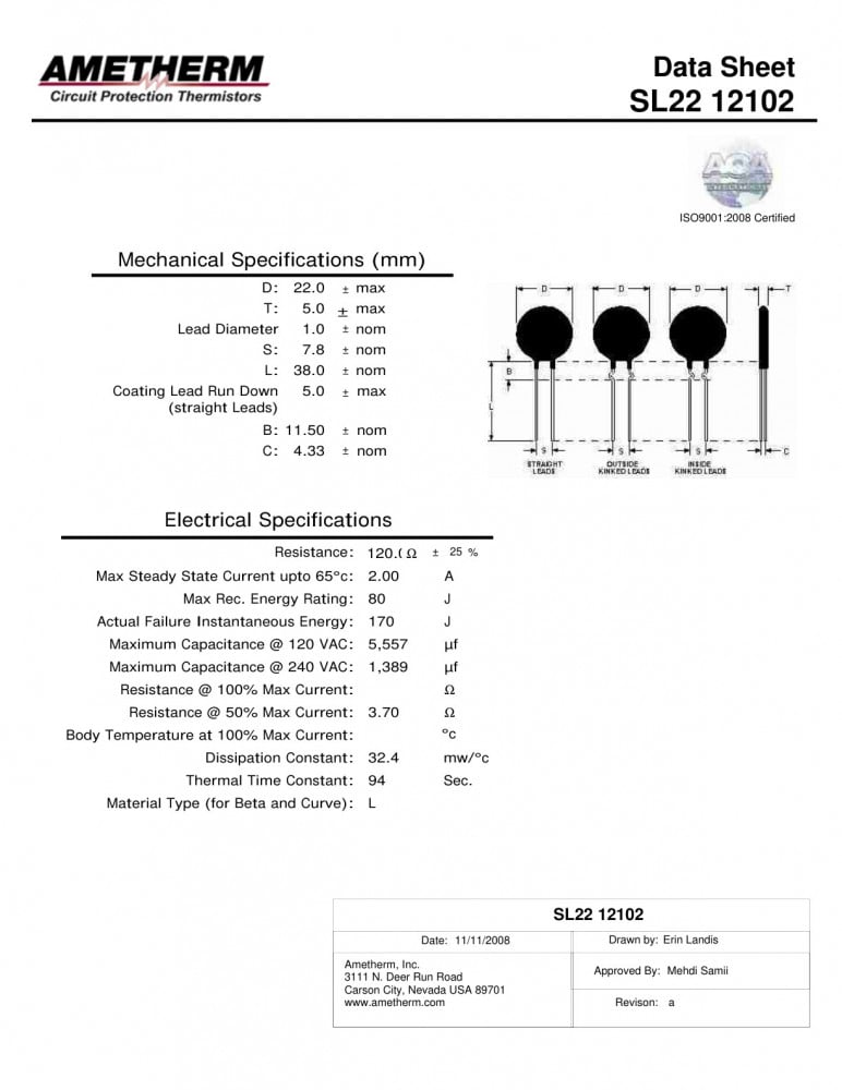 Ametherm SL22 12102 technical document