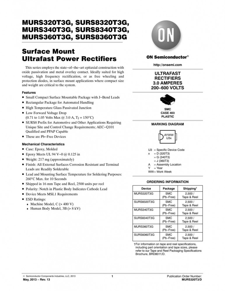 MURS360T3G datasheet page 1