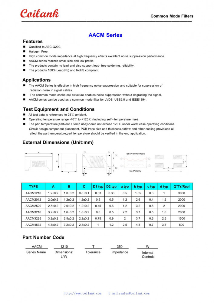 AACM series datasheet page 1