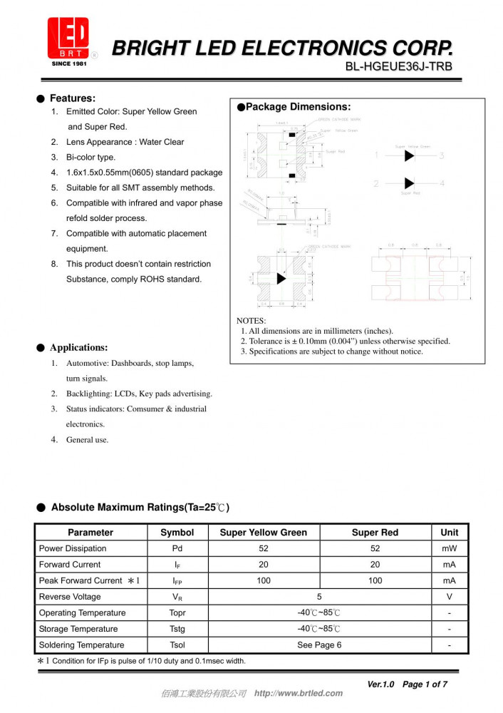 BL-HGEUE36J-TRB datasheet page 1