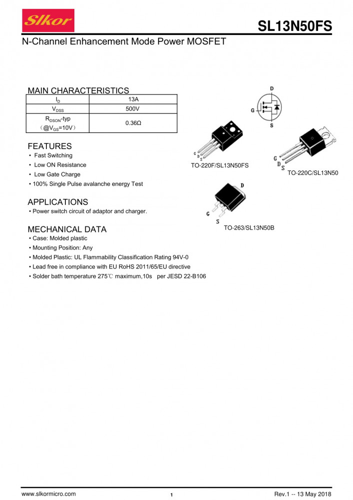 SL13N50FS datasheet page 1